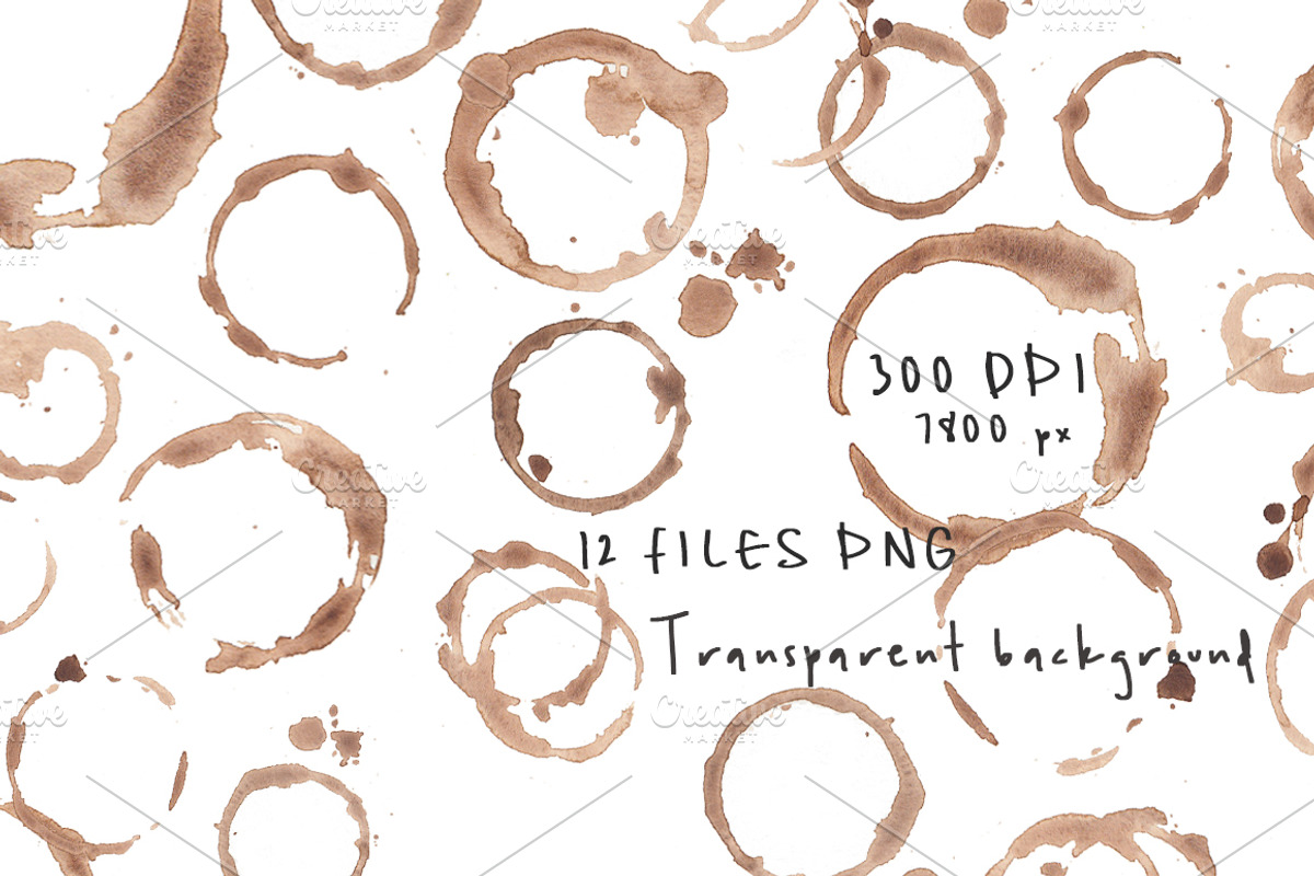 Coffee Stains Watercolor ClipArt, an Illustration by MaraquelaStudio