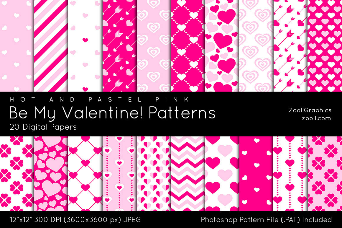 Be My Valentine Digital Papers, a Pattern Graphic by ZoollGraphics
