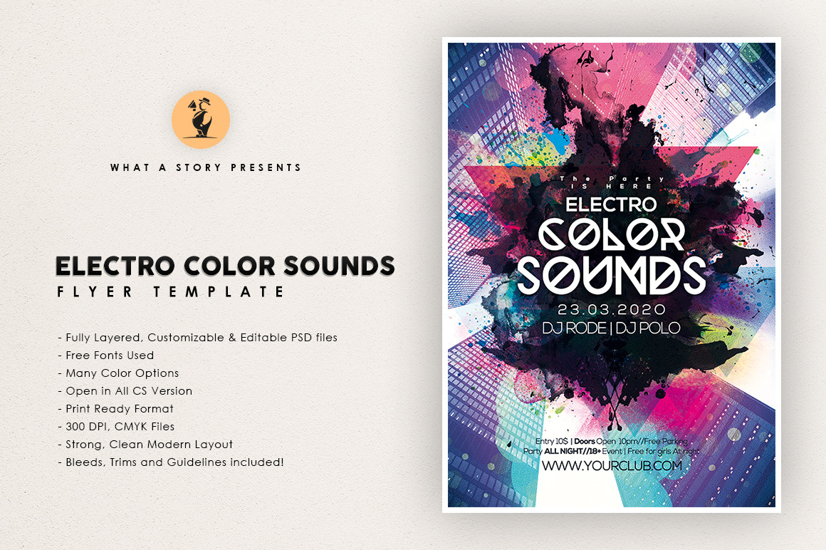Electro Color Sounds, a Flyer Template by What a Story