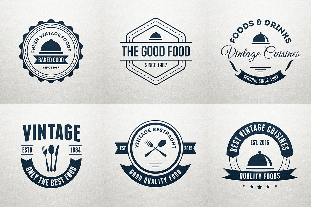 6 Food Logos, Retro Badges, Labels, a Branding & Logo Template by Arslan