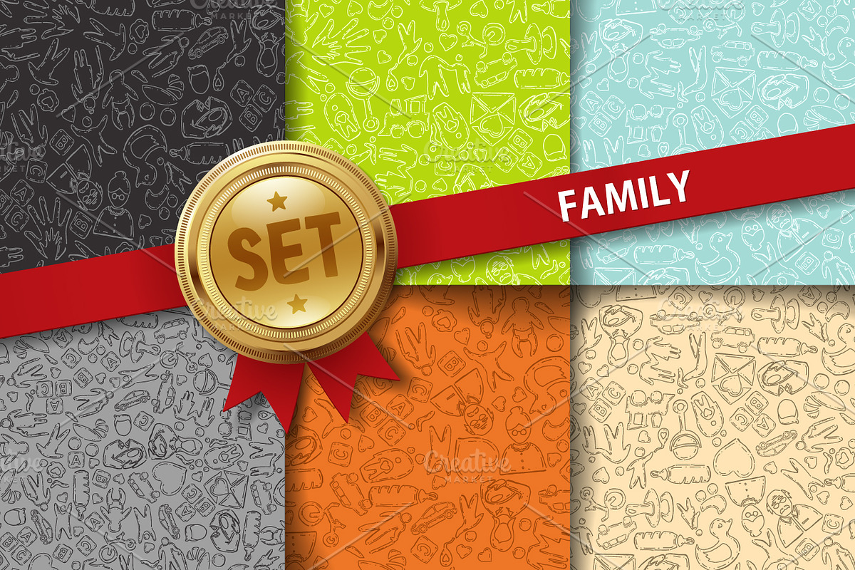 Set of doodle Family backgrounds, a Texture Graphic by Palau | Creative ...