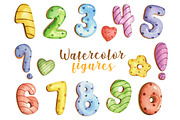 Cute Figures Number Watercolor Set | Decorative Illustrations ...