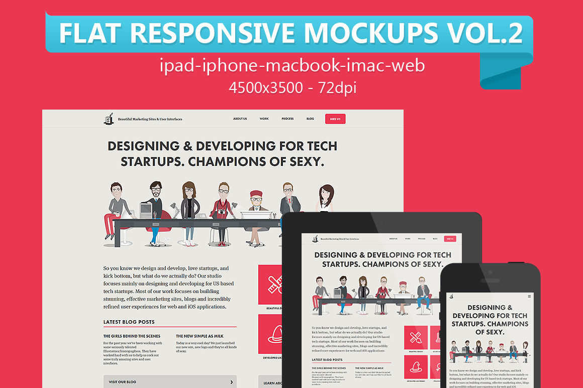 12 Flat Responsive Mockups, an iPhone Mockup by Graphicon | Creative Market