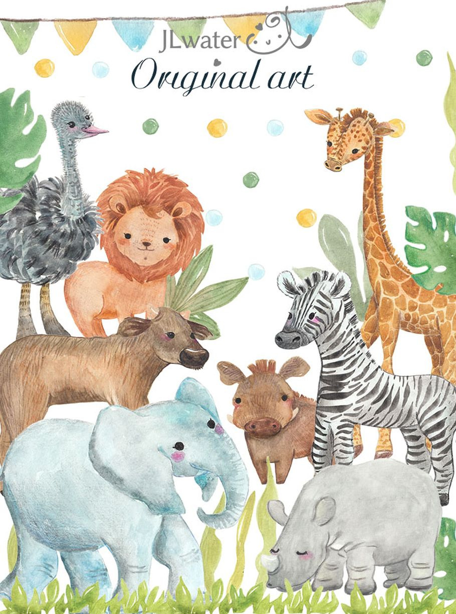 Safari Animals Watercolor Clip Art | Animal Illustrations ~ Creative Market