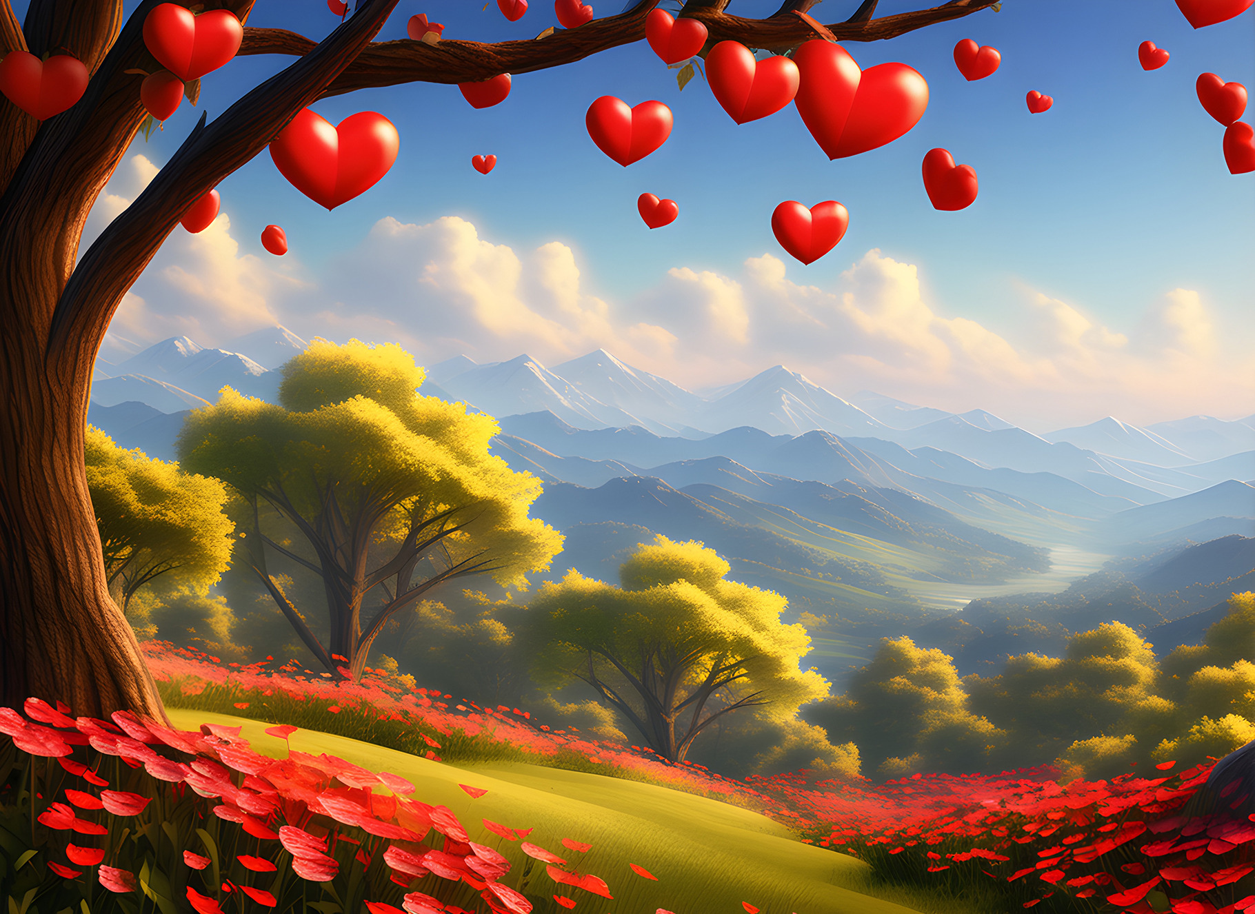 Tree with red hearts. Generative AI, a Decorative Illustration by ...