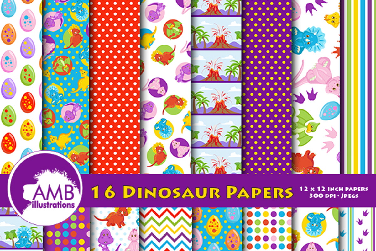 Dinosaur Digital Papers AMB-1204, a Pattern Graphic by AMBillustrations