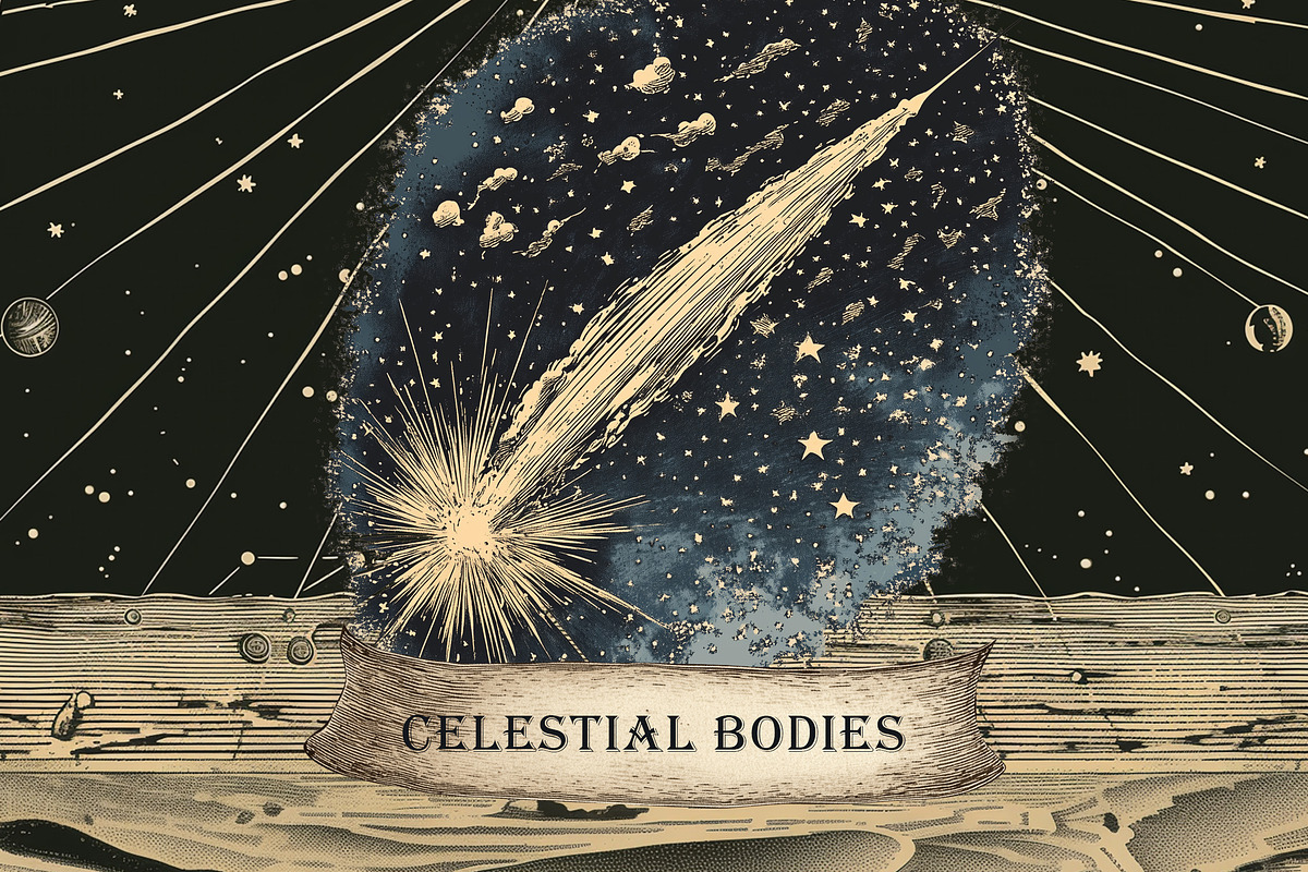 Vintage celestial in engraving style, a Decorative Illustration by ...