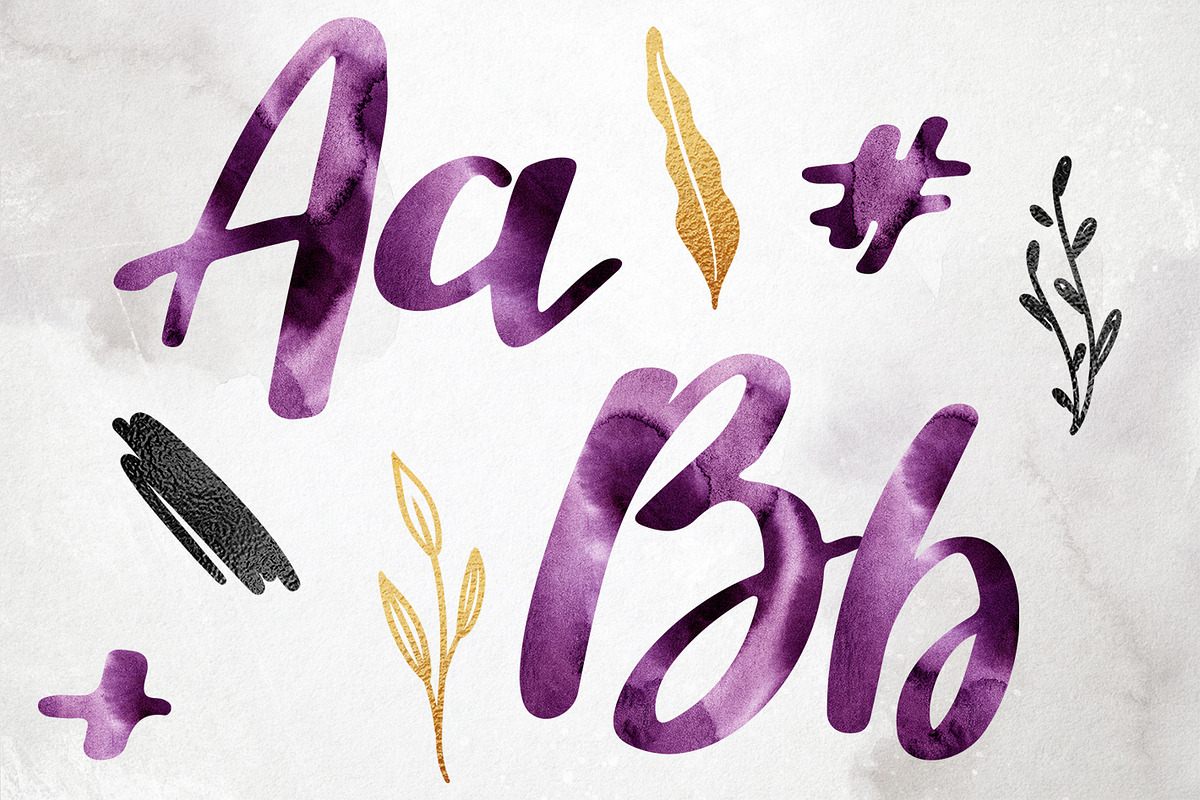 Purple watercolor letters clip art, an Object Graphic by PixelJungle