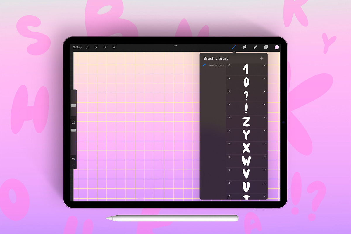 Procreate kawaii alphabet stamps, a Brush Add-On by laura.design