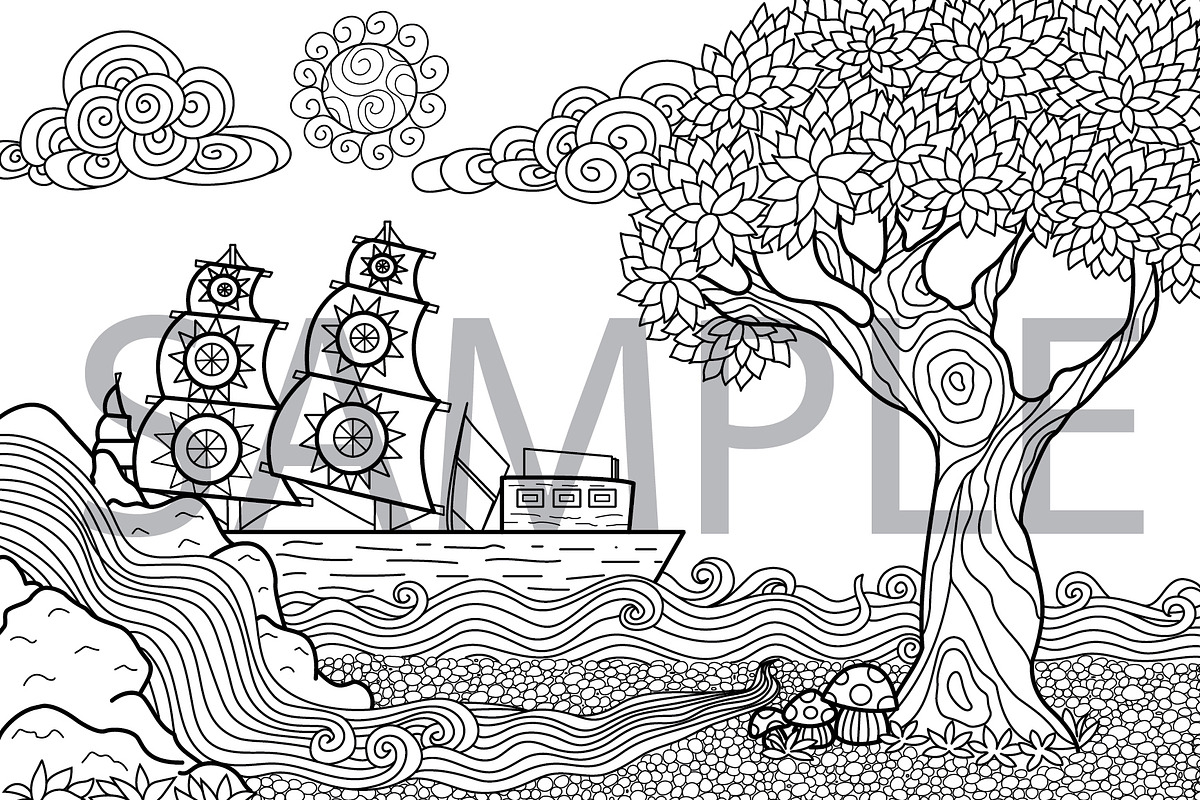 Landscape doodles, an Illustration by Somjai King