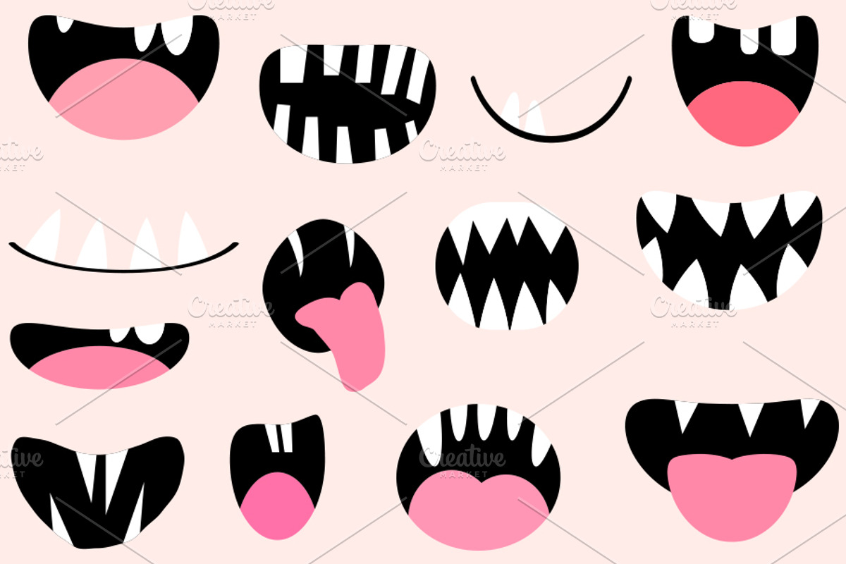 Spooky monster mouths clip art set, an Animal Illustration by ...