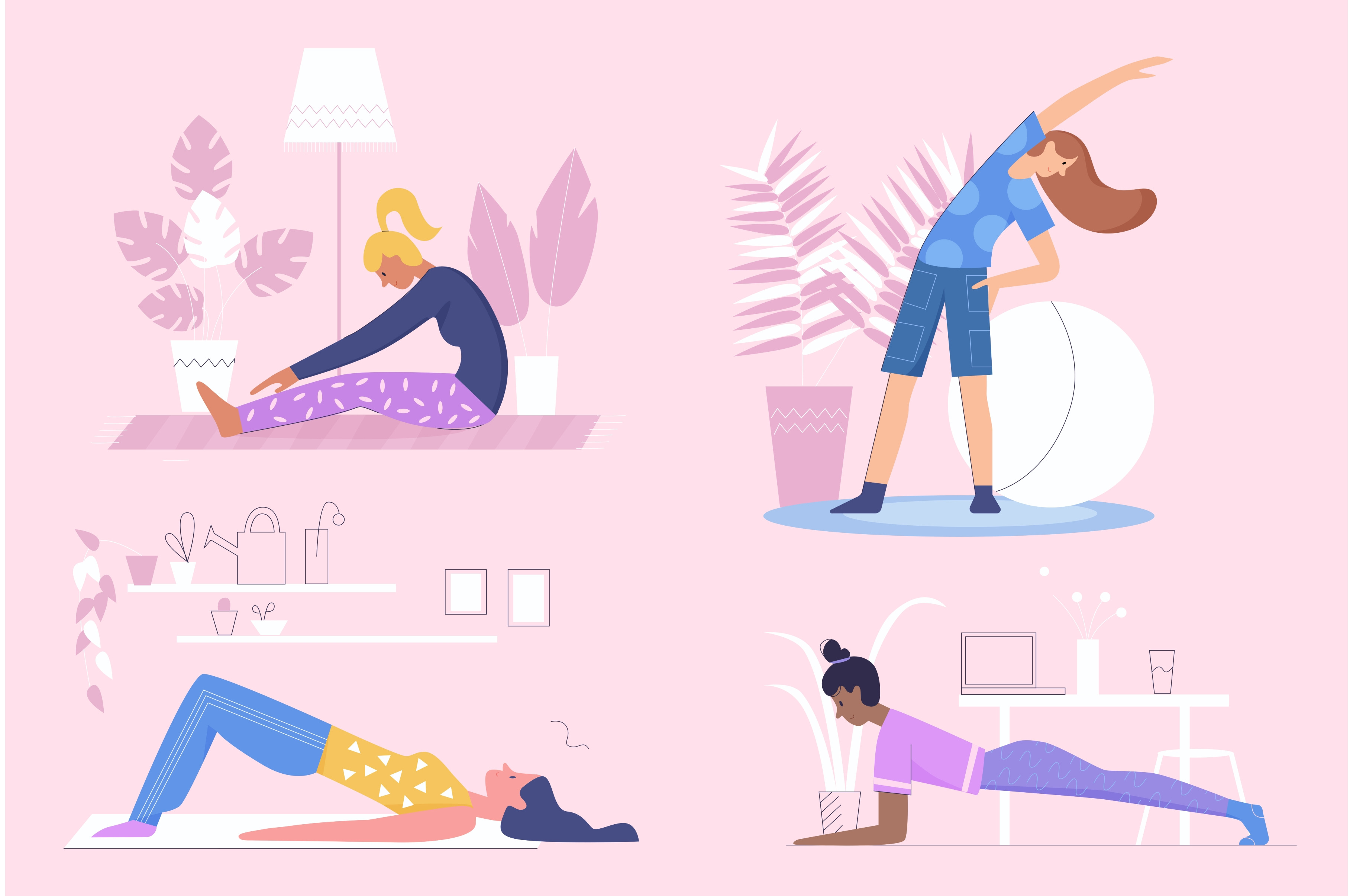Active women doing morning exercises, a Healthcare Illustration by ...