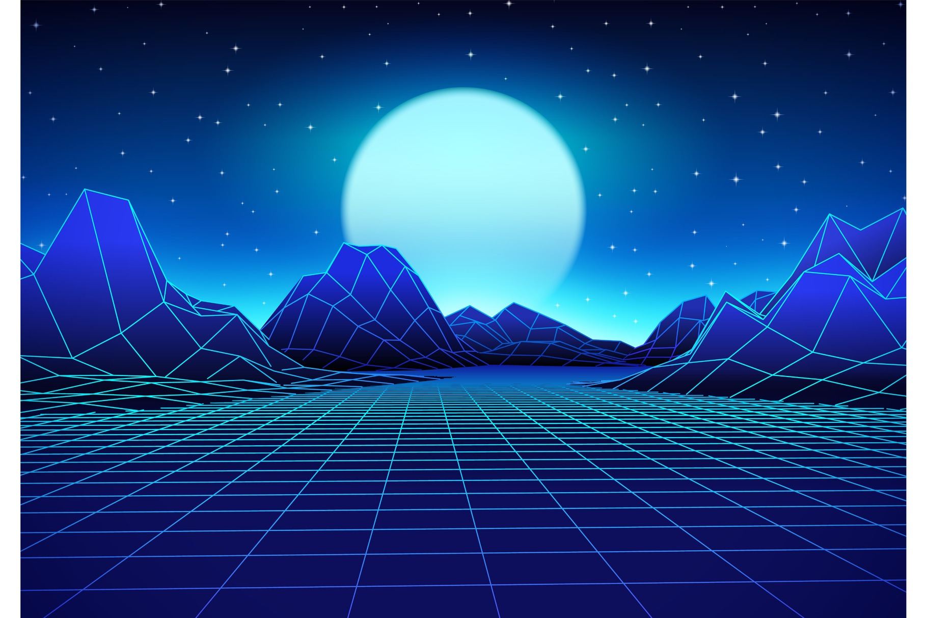 Retro futuristic landscape with sun, an Illustration by Swillklitch