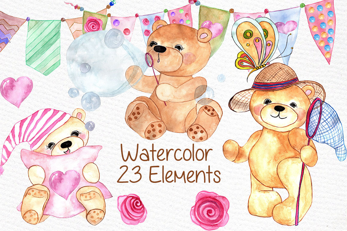 Watercolor teddy bear clipart, an Illustration by vivastarkids