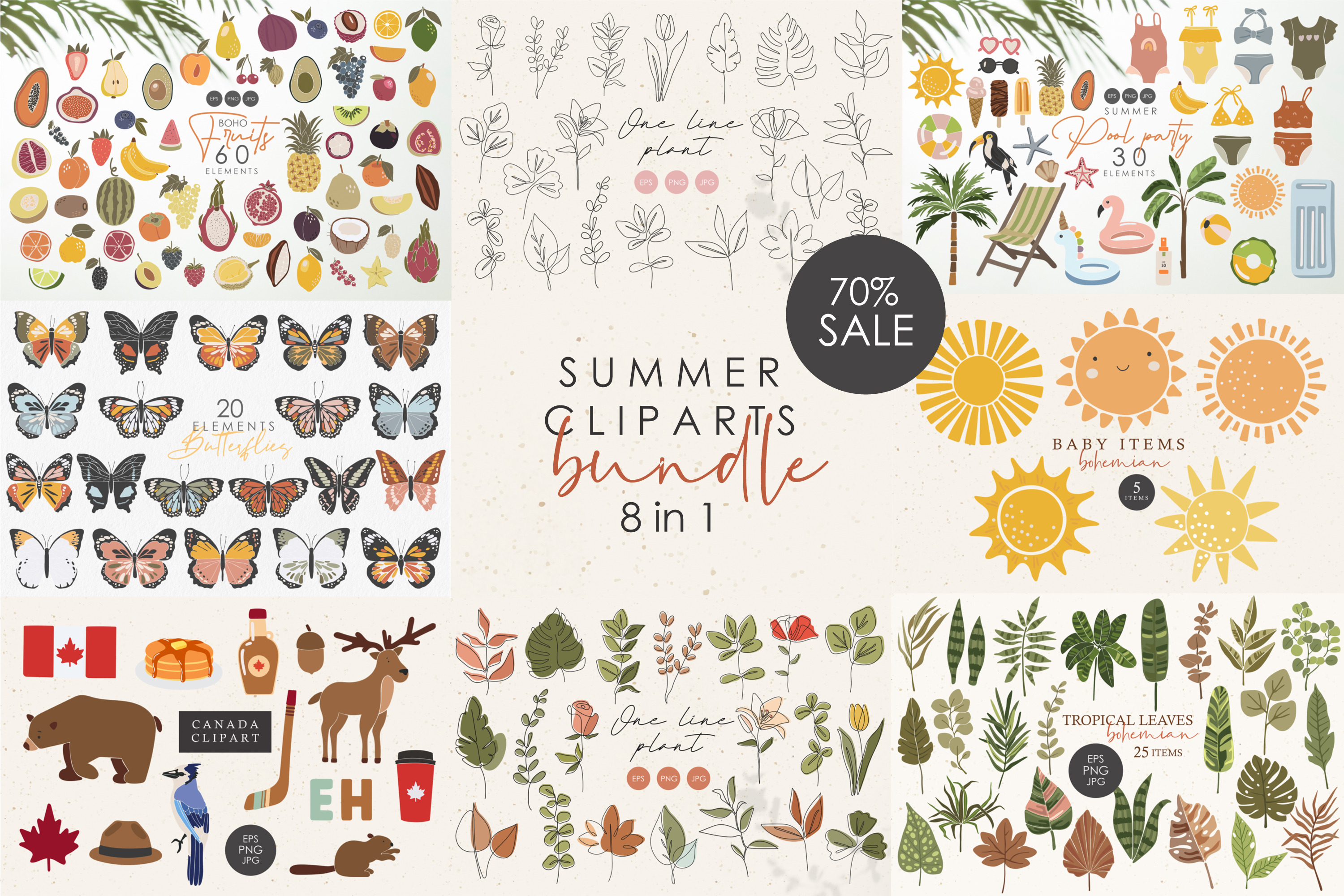 Summer cliparts bundle, an Illustration by ⋒DesignECShop⋒
