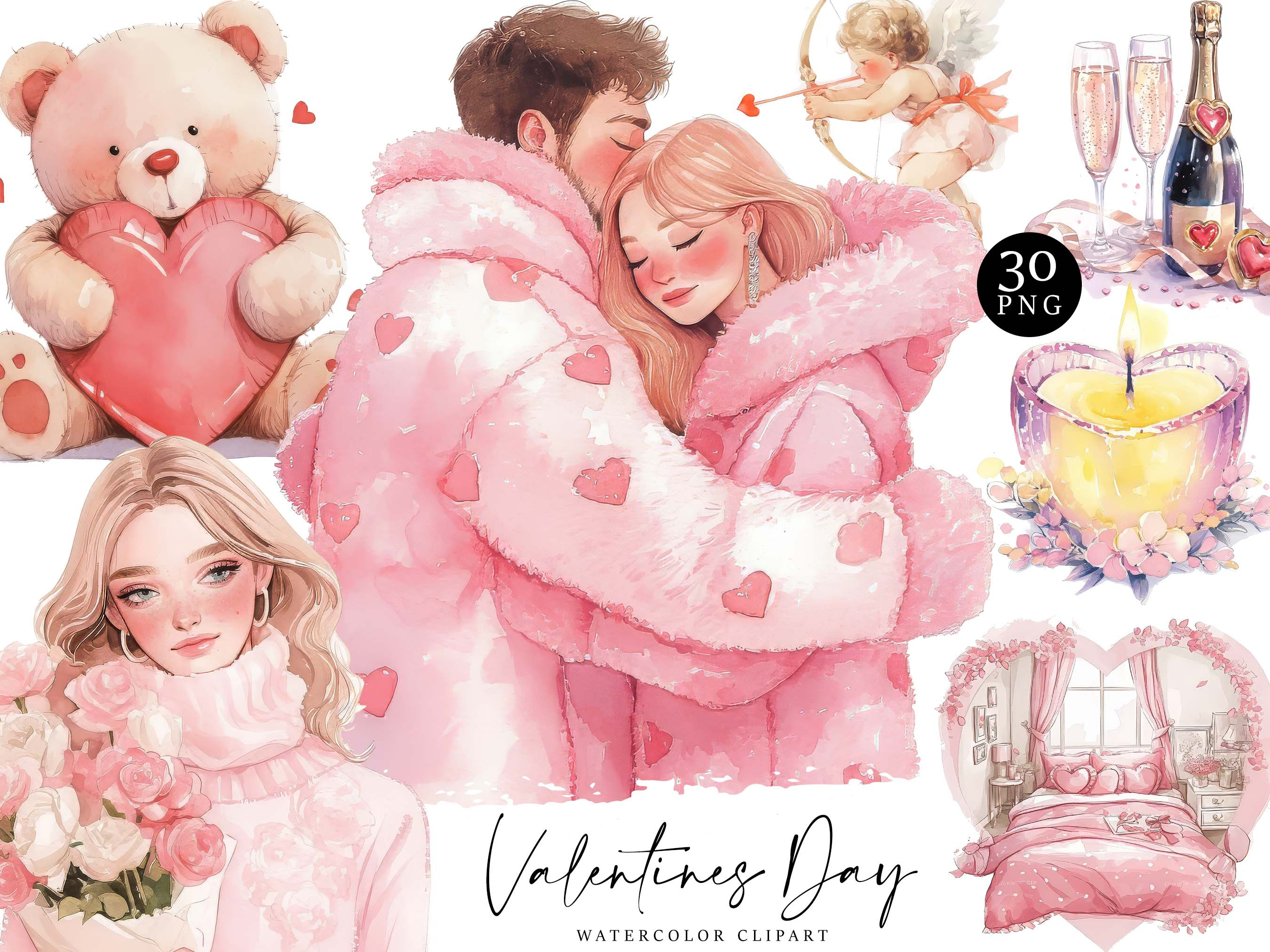 Watercolor Valentines Day Clipart, a Seasonal Illustration by Design Scotch