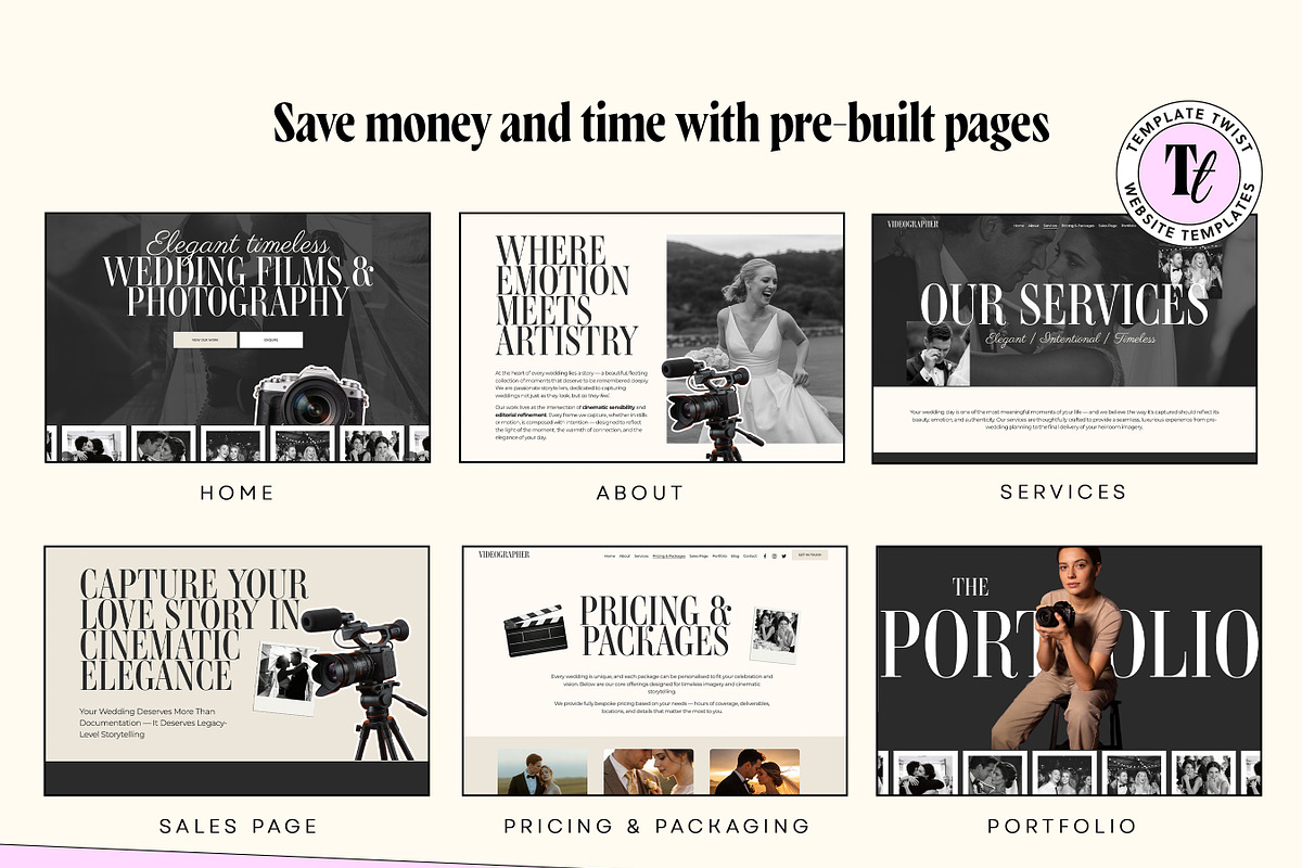 Wedding Videographer Website, a Squarespace Template by Template Twist Shop