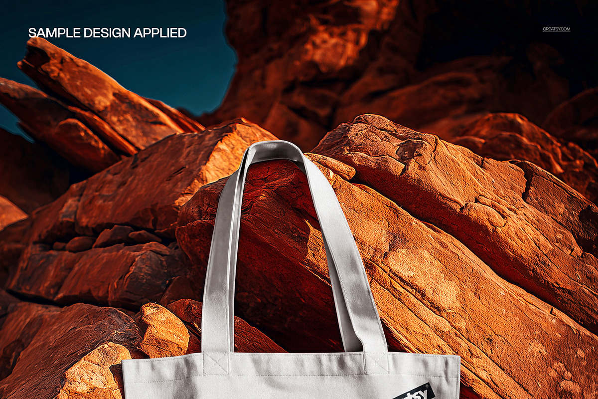 Canvas Tote Bag on Rocks Mockup, a Merchandise Mockup by creatsy5