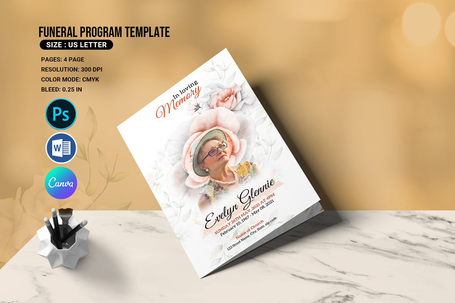 Floral Funeral Program Template