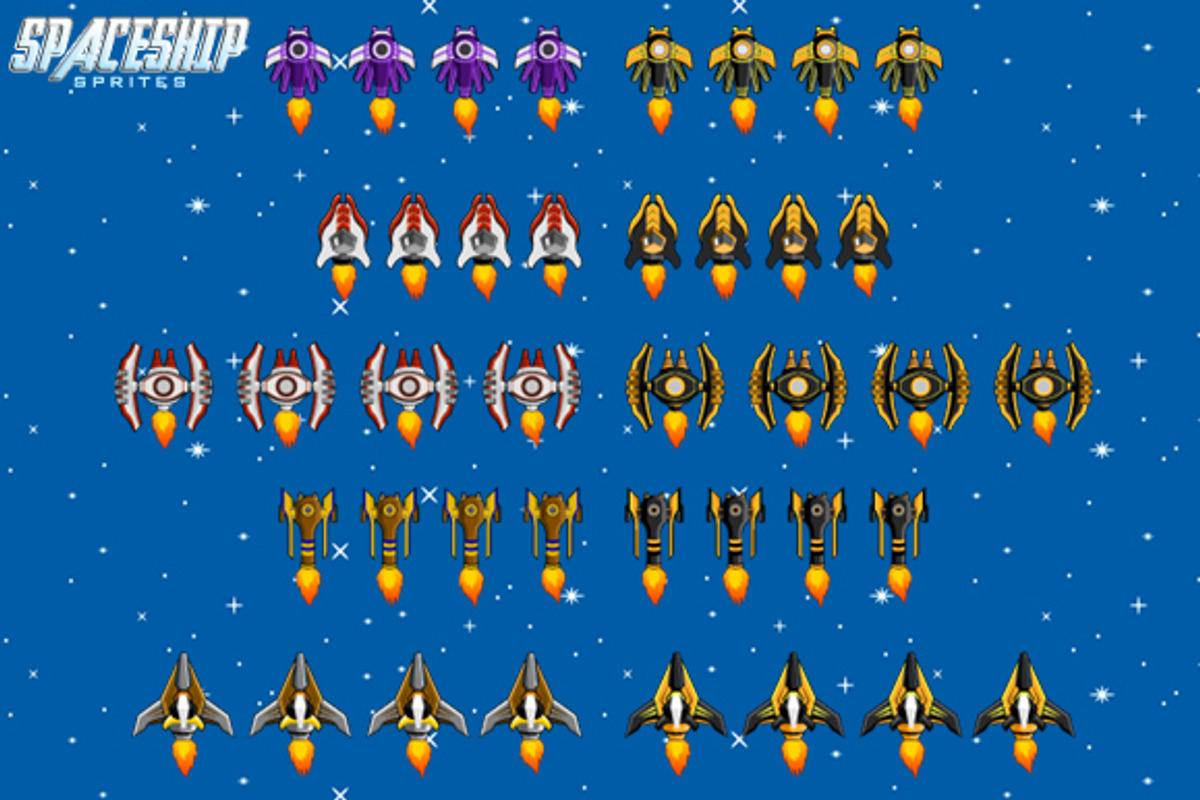 Spaceship 1 Sprites, an Illustration by erkoudesign
