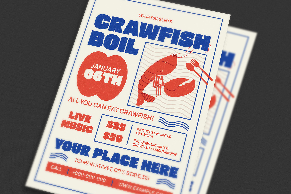 Retro Crawfish Boil Event Flyer, a Flyer Template by Guuver