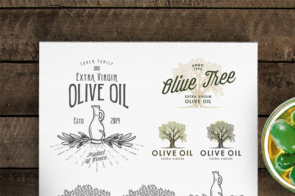 Olive oil labels and logos, a Food Illustration by 1baranov