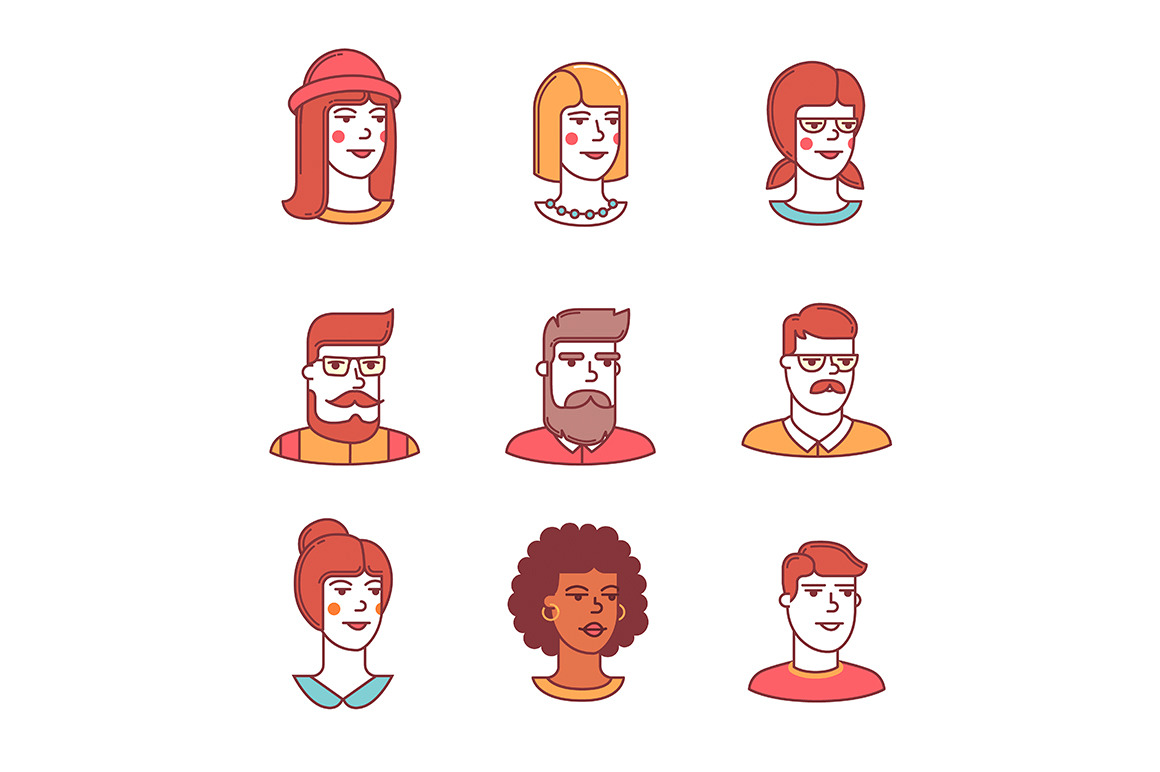 Human faces icons, an Outline Icon by Iconicbestiary