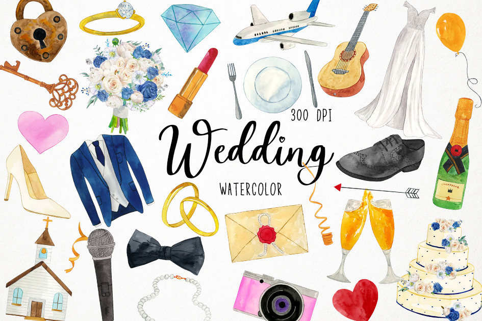 Watercolor Wedding Clipart, Marriage, an Illustration by Paulaparaula