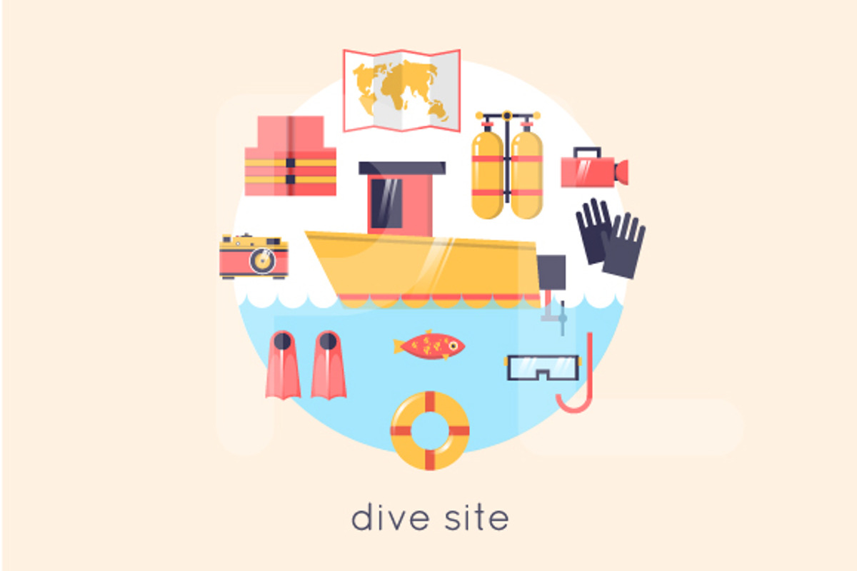 Diving scuba icons 4 illustrations., an Illustration by Podis