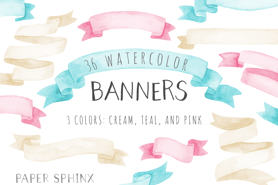 36 Watercolor Banner Pack, an Illustration by PaperSphinx