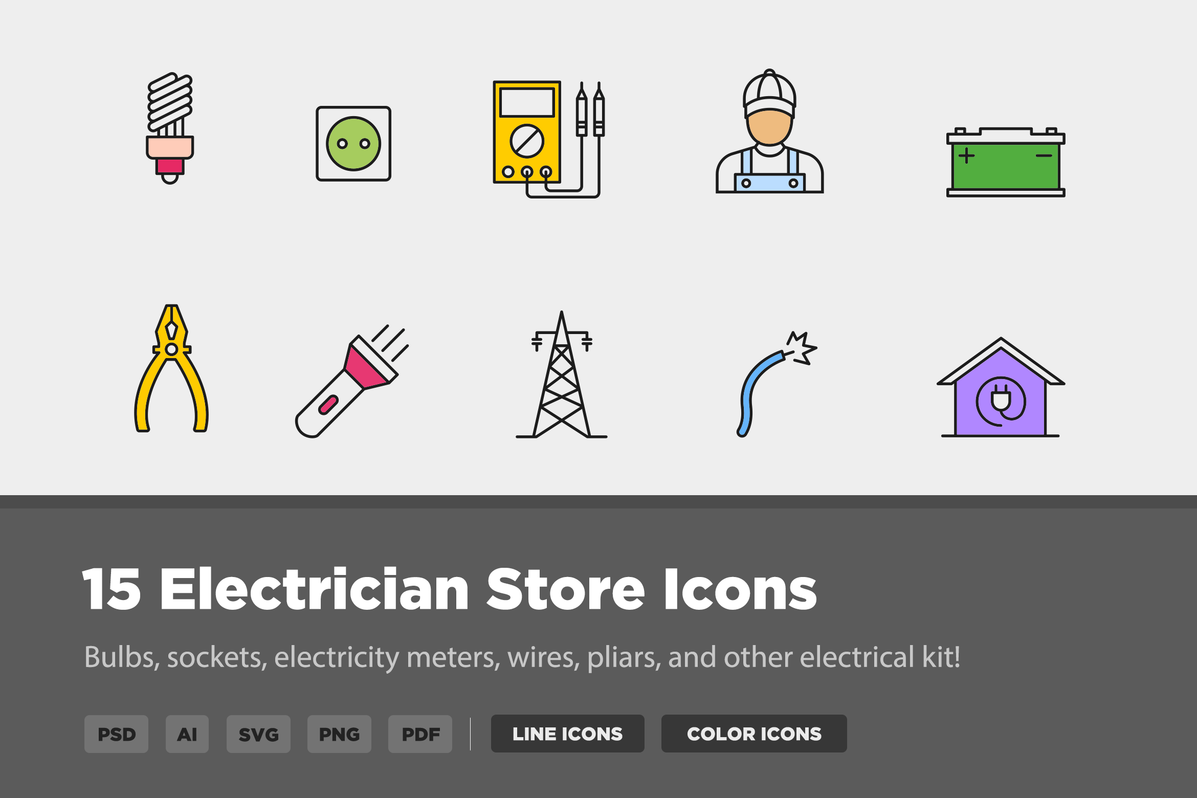 15 Electrician Icons, an Icon by Creative VIP