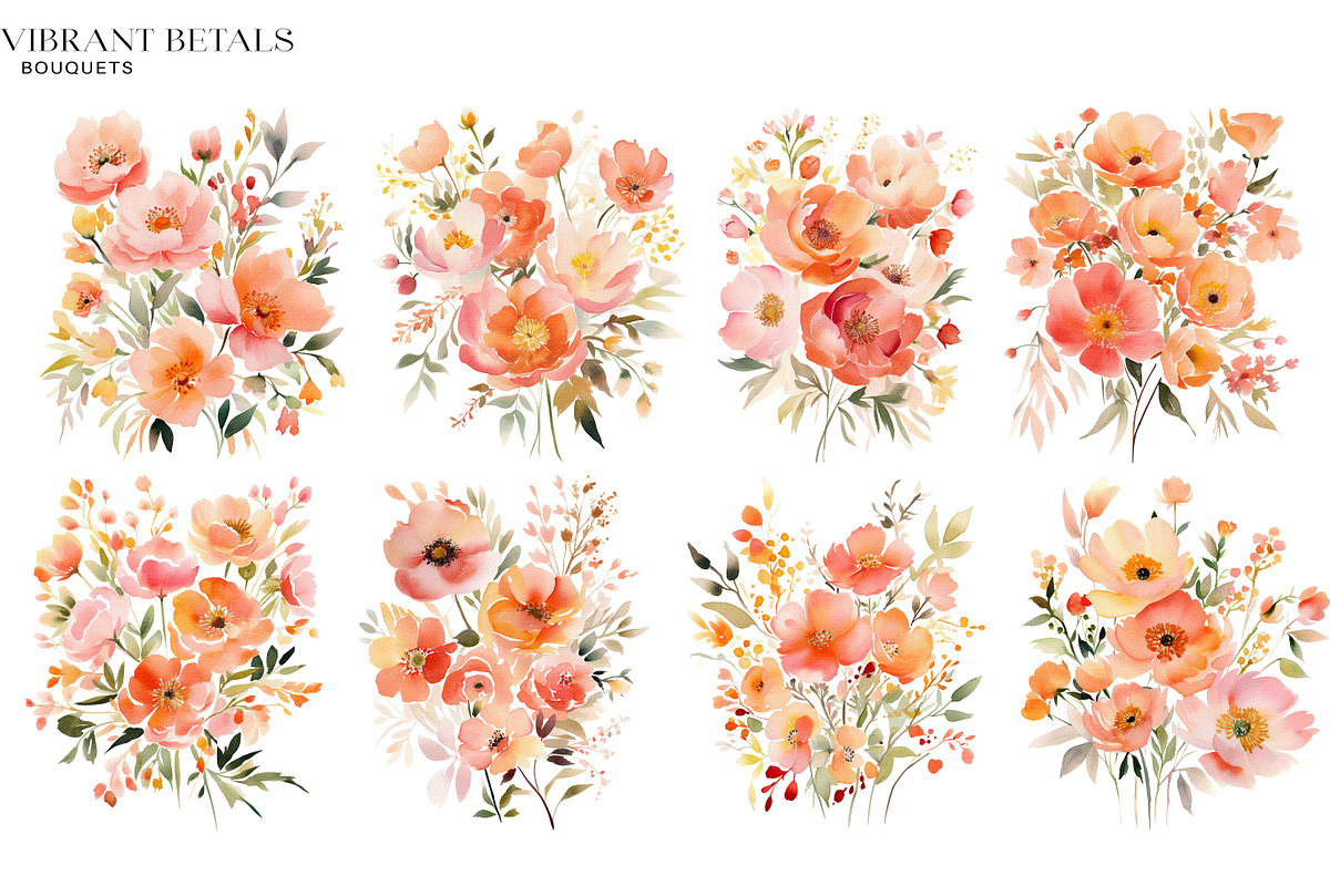 Watercolor Bright Flowers Bouquets, a Decorative Illustration by ...