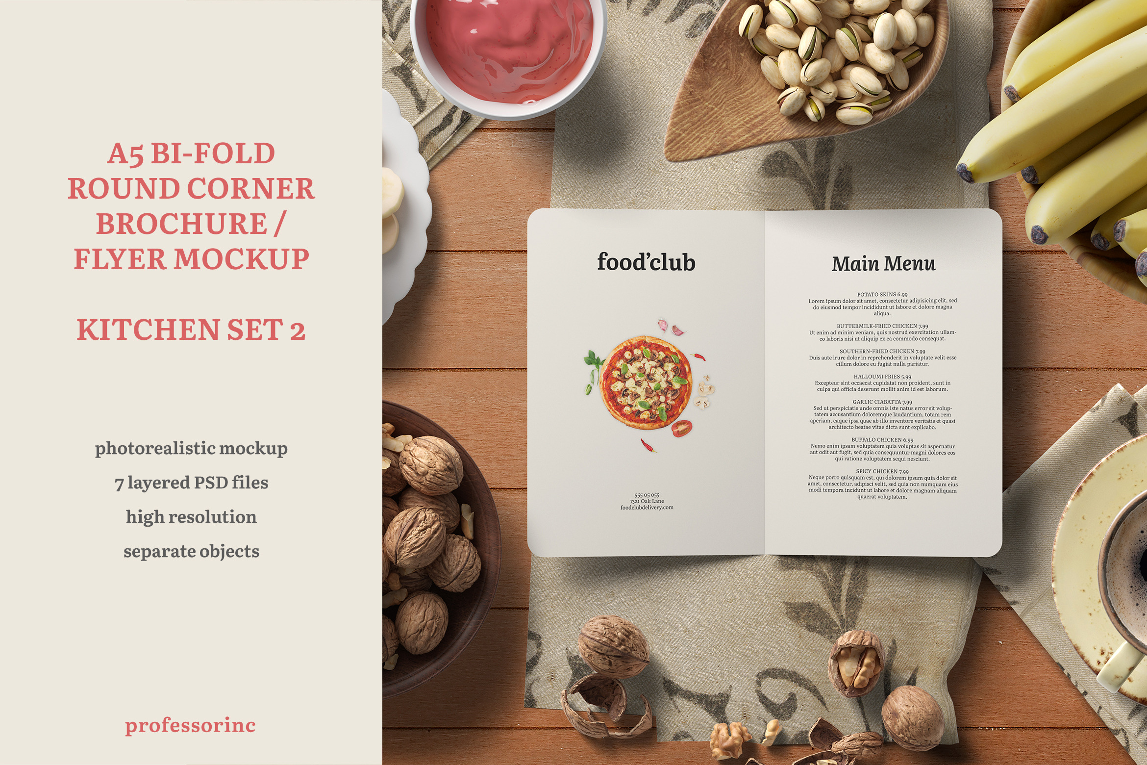 A5 Bifold Round Corners Flyer Mockup, a Print Template by professorinc