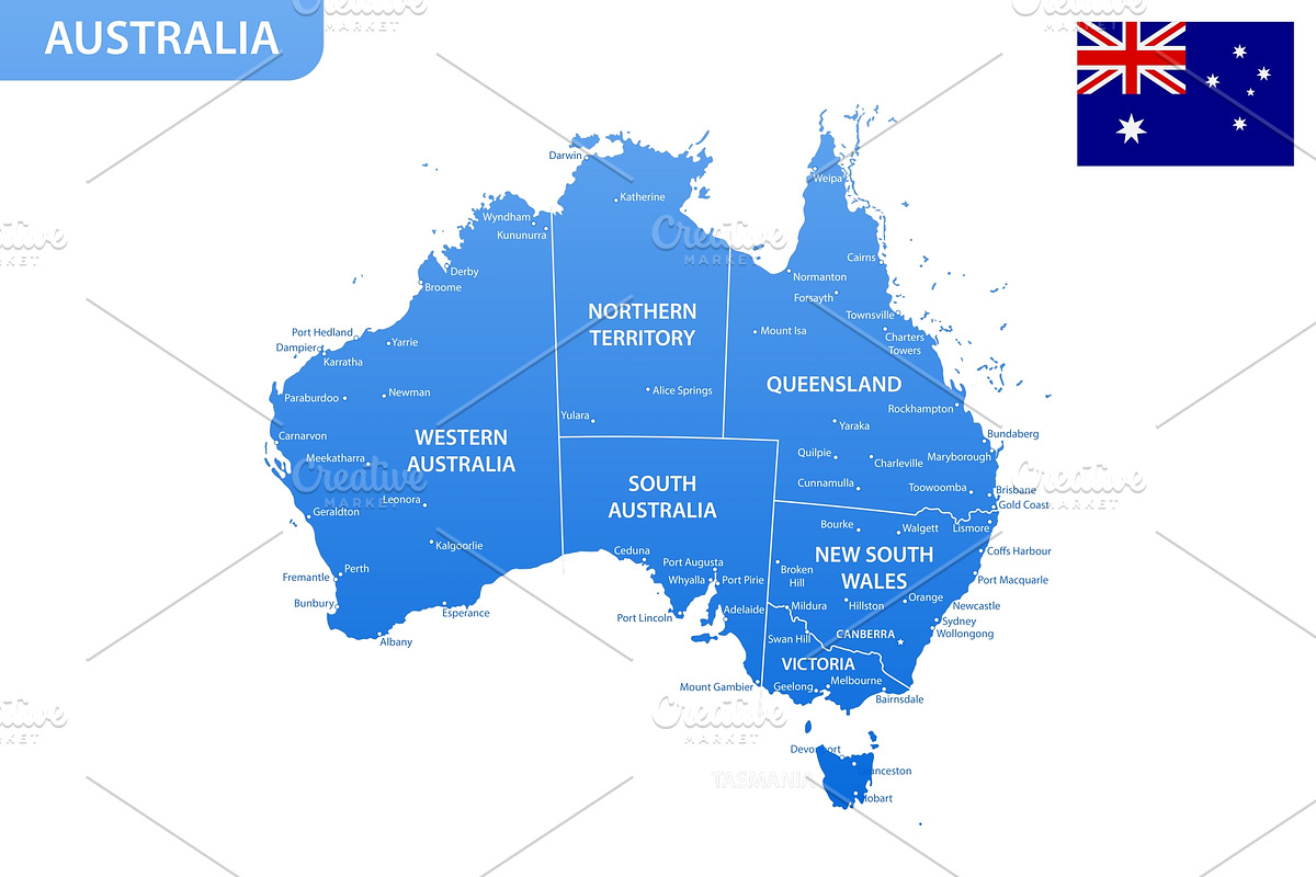 Detailed map of Australia, an Illustration by Vector Shop
