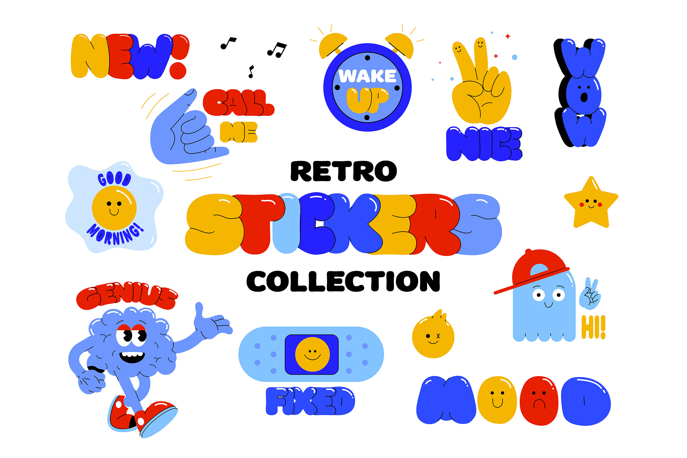 Trendy Retro Stickers Collection, an Illustration by Creative Graphics