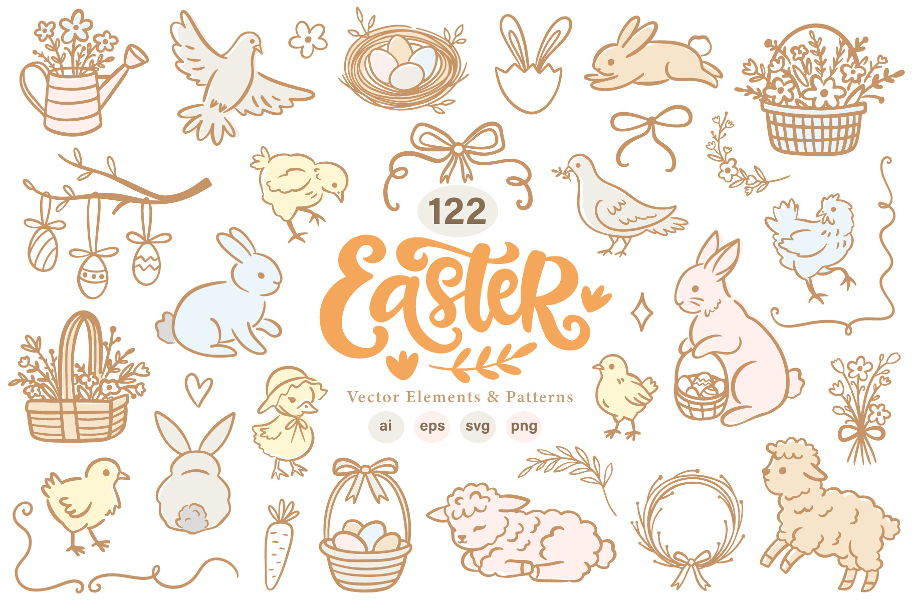 Whimsy Easter Vector Clipart, Patterns | Creative Market