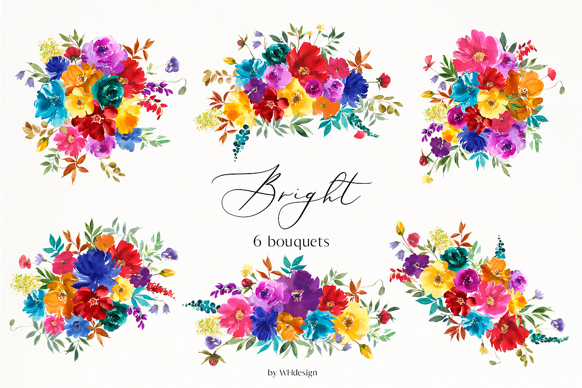 Bright Floral Clipart : Bouquets, Flowers, Leaves, Patterns