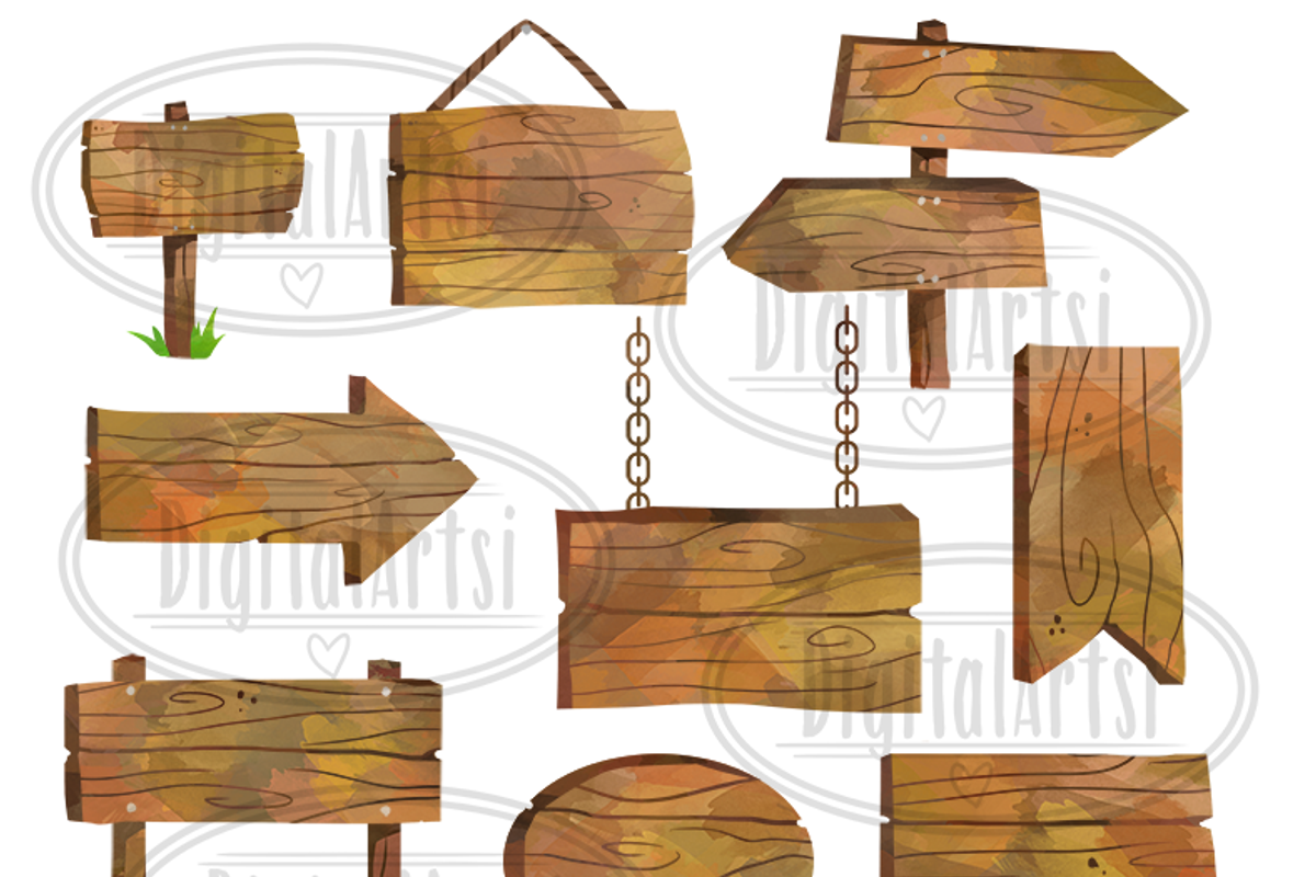 Wooden Signs Clipart, an Illustration by DigitalArtsi