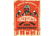 Poster for firefighter department. Design template in retro style ...