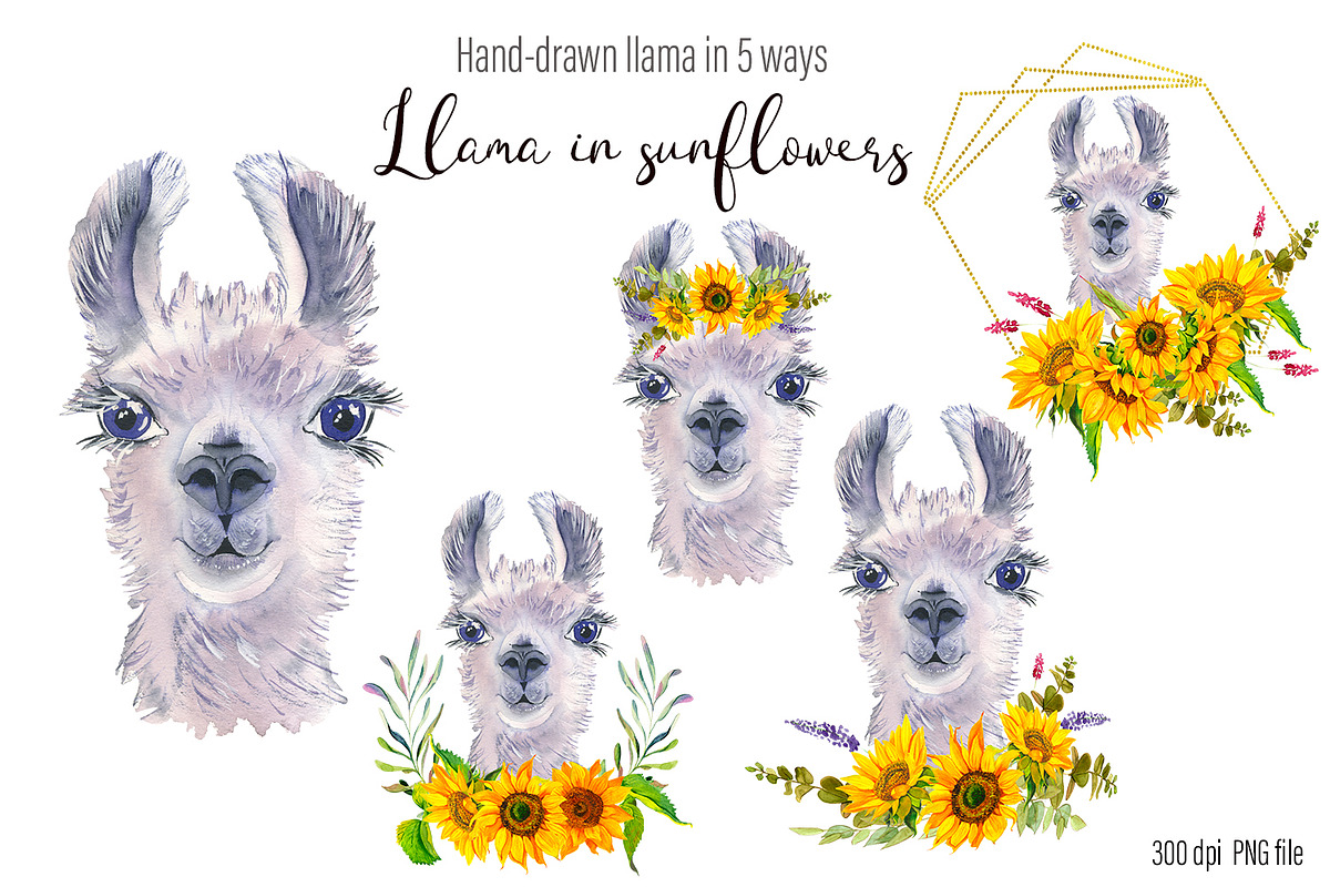 Watercolor Llama Clipart - Bundle, an Animal Illustration by ElenazlataArt