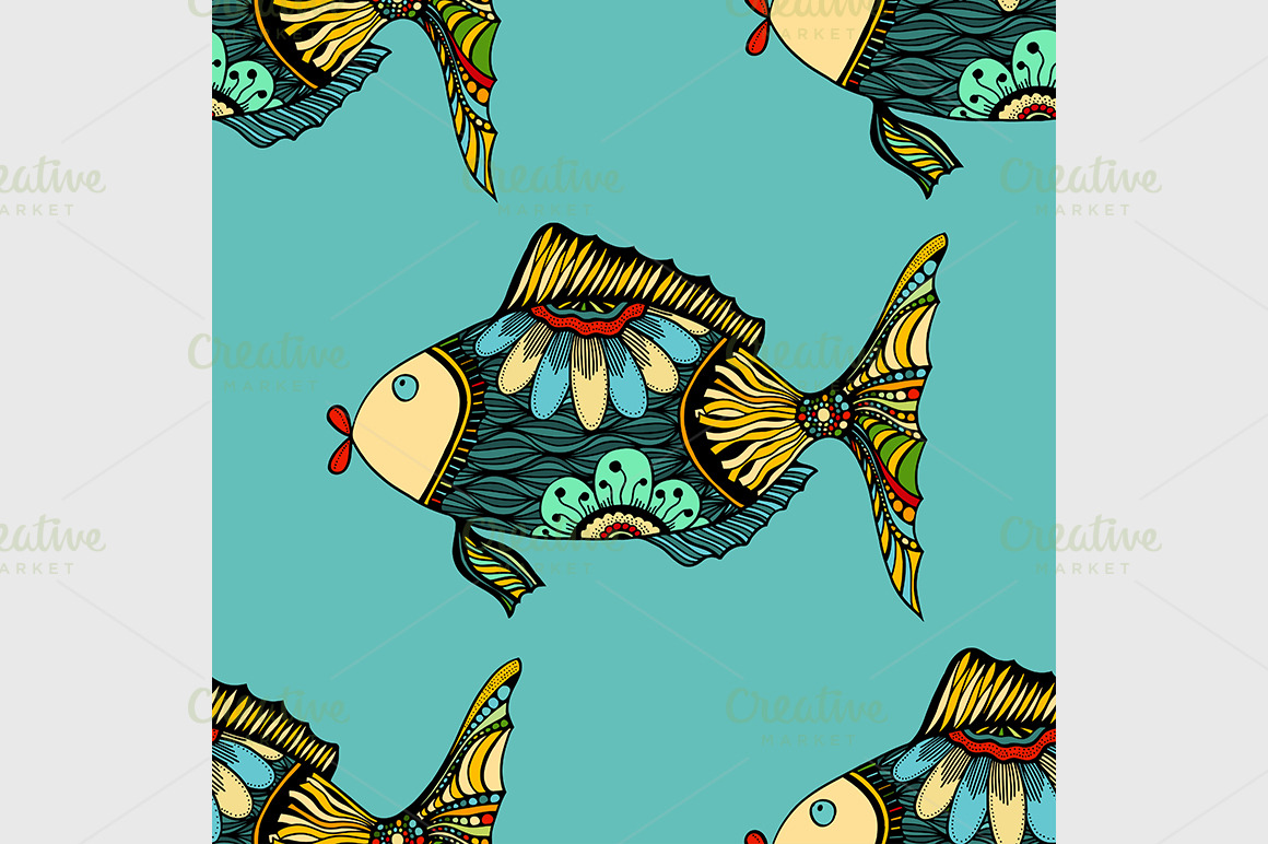 fish with floral elements, a Background Graphic by IllustrationArtShop