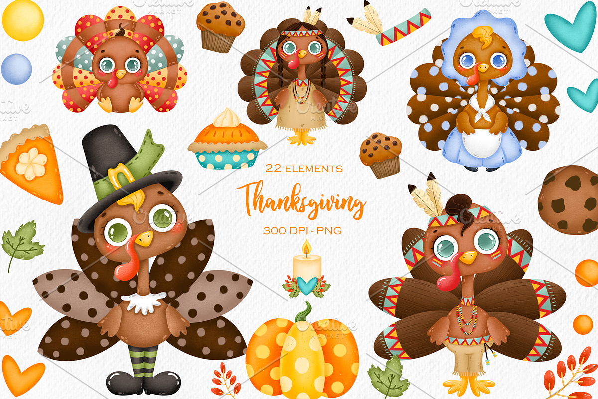 Thanksgiving Turkey Clipart, an Illustration by BonbonnyDesigns