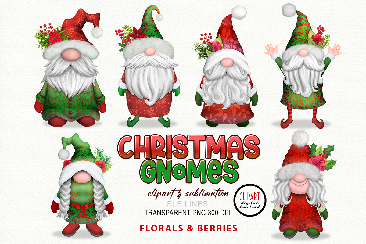 Christmas Gnome Clipart Bundle PNG, an Illustration by SLS Lines