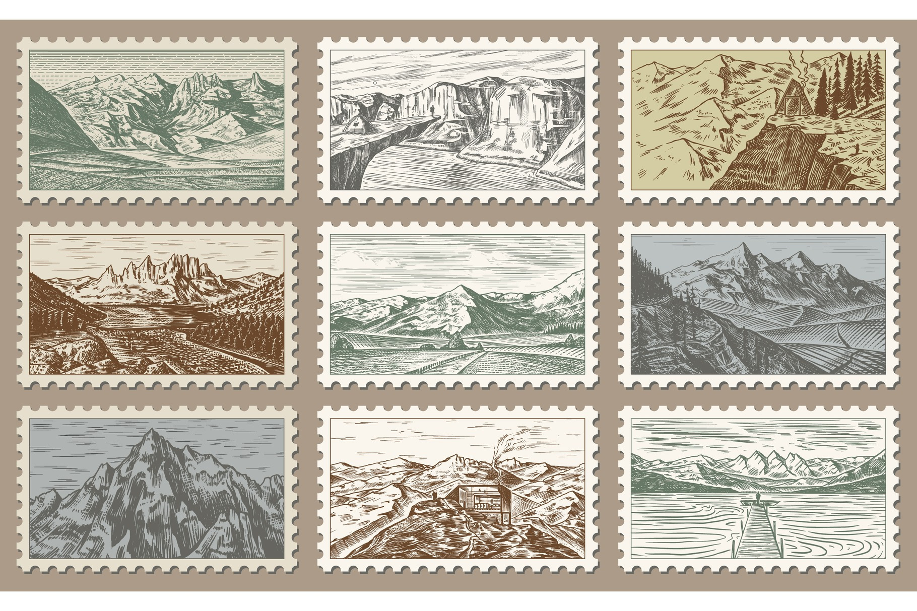 Post stamps. Mountain | Illustrations ~ Creative Market