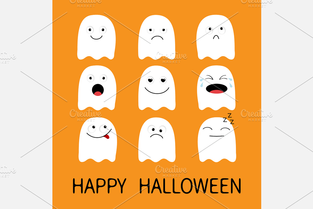 Halloween. Ghost emoji icon set., an Illustration by Worldofvector