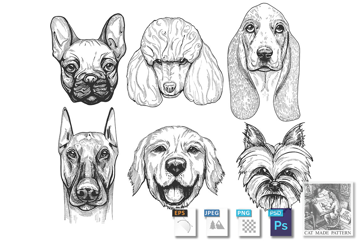 Dog breeds portraits, an Animal Illustration by CatMadePattern