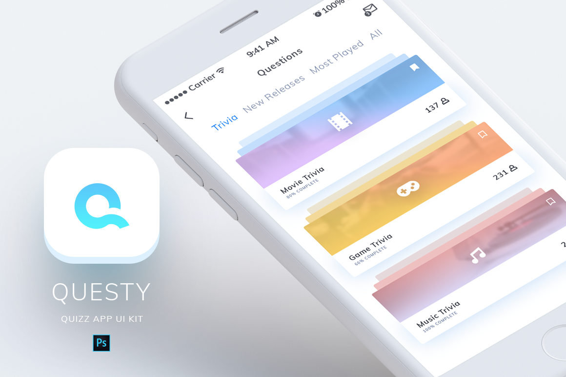 Questy - Quizz Mobile App UI Kit, a Graphic by wetsy.co