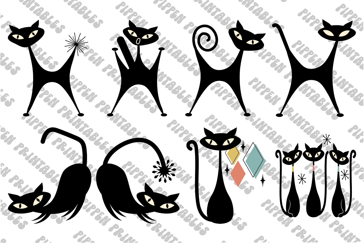 Atomic Cat Clipart SVG, Mid Century Modern Space Cat