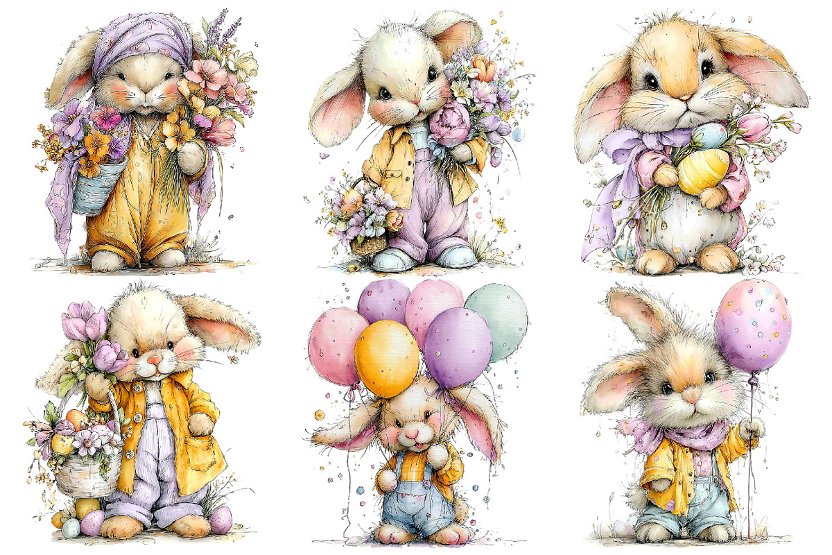 Whimsical Easter Bunny Clipart, an Illustration by Pixels.Craft