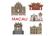 Macau landmark buildings, temples | Illustrations ~ Creative Market